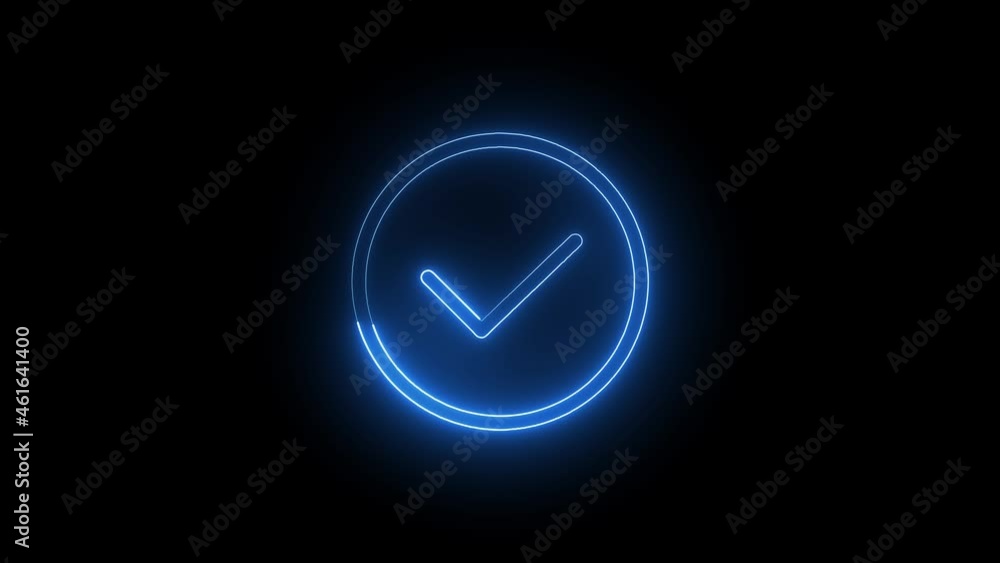 Blue light glowing check mark icon. Check mark symbol glowing neon ...