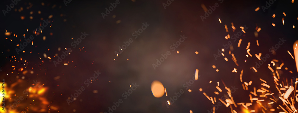 Halloween Witch . Fire embers particles over black background. Fire ...