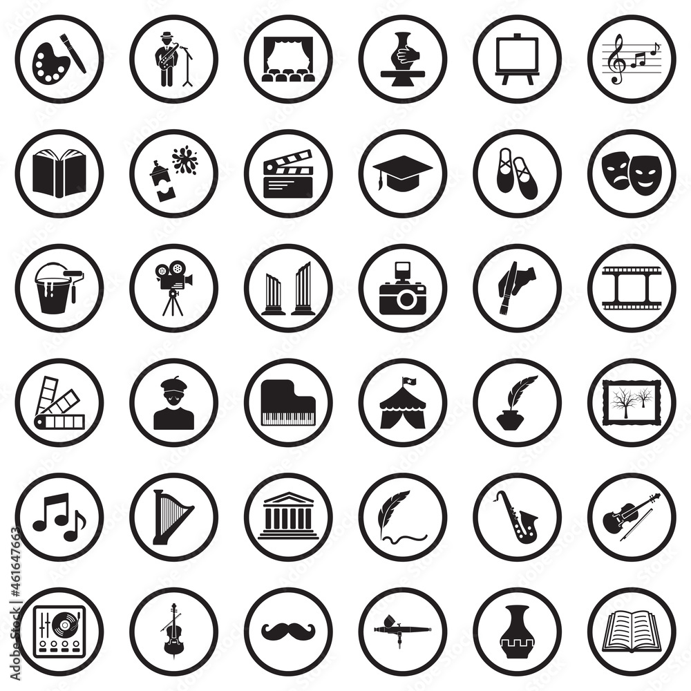 Culture Icons. Black Flat Design In Circle. Vector Illustration. Stock ...