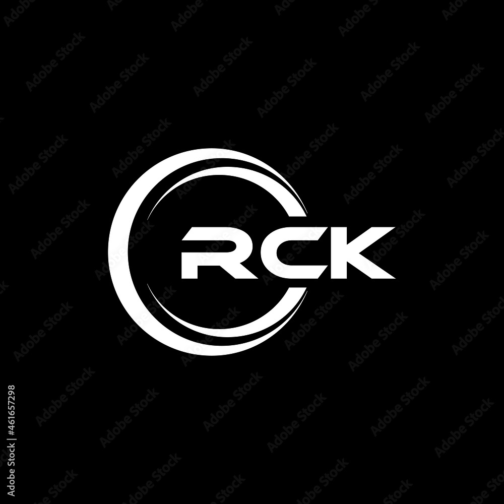 Vecteur Stock RCK letter logo design with black background in ...