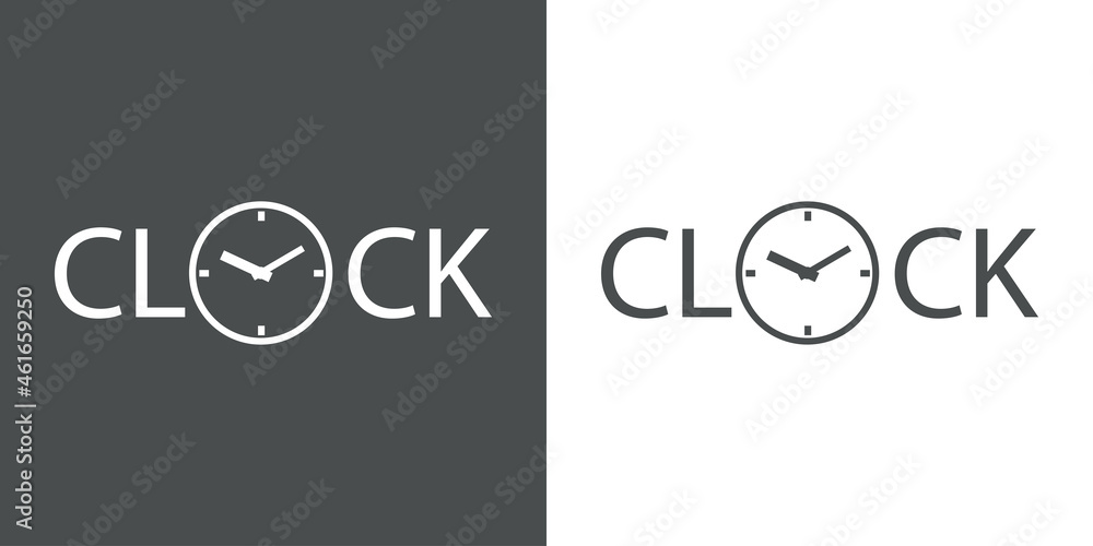 Banner con texto Clock con esfera de reloj como letra O en fondo gris y ...