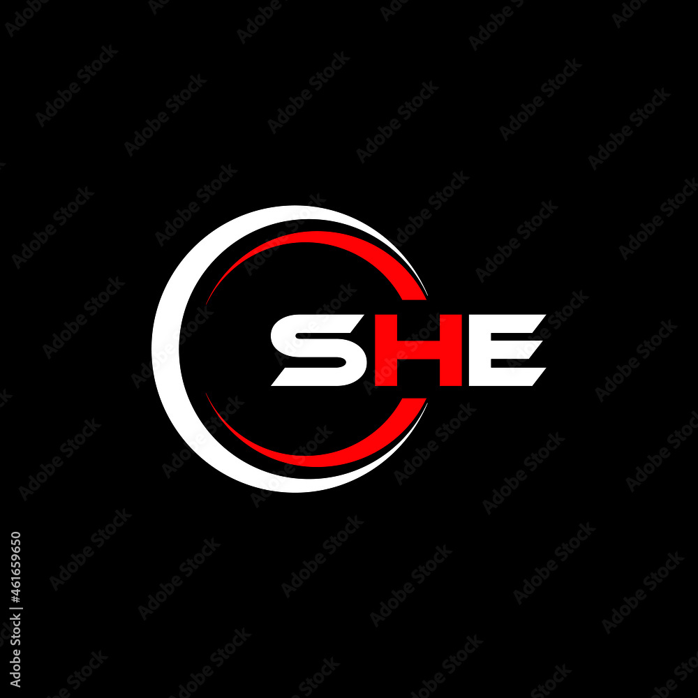 SHE letter logo design with black background in illustrator, vector ...