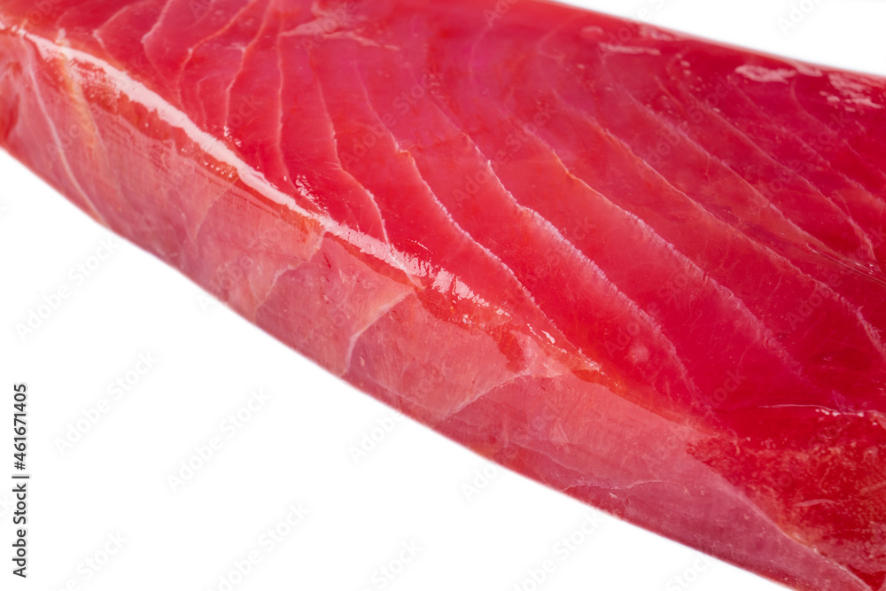 Yellow fin tuna steak isolated on white background. Fresh rare tuna ...