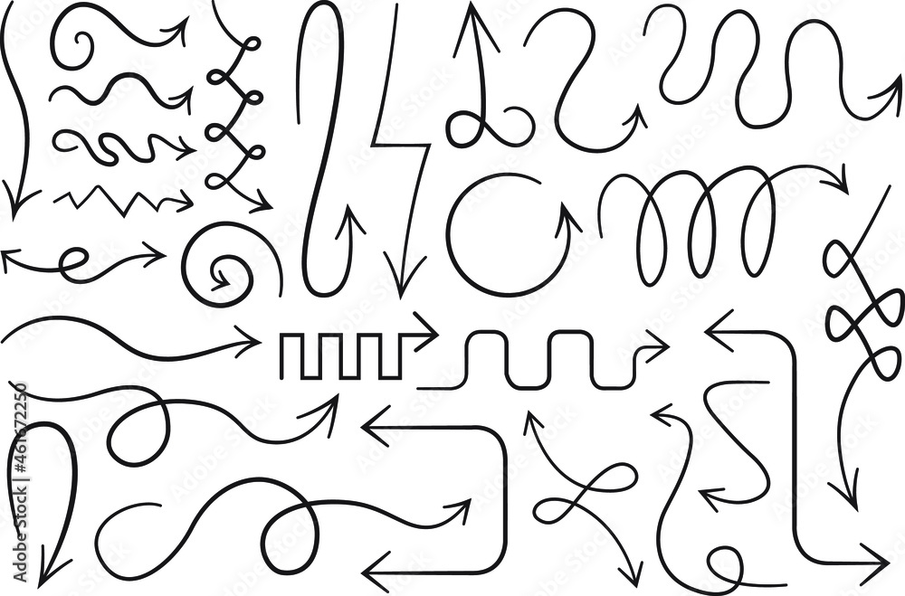 Vector black curved arrows set. Collection of flat swirl arrows ...