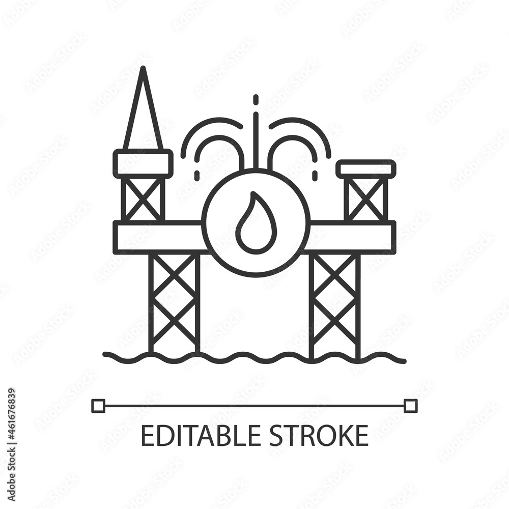 Offshore drilling linear icon. Deep-water energy project. Singaporean ...