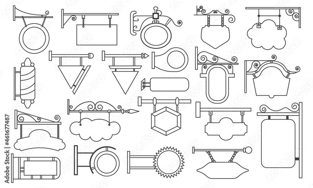 Vector illustration set of vintage and modern, old shop signs. Signage ...