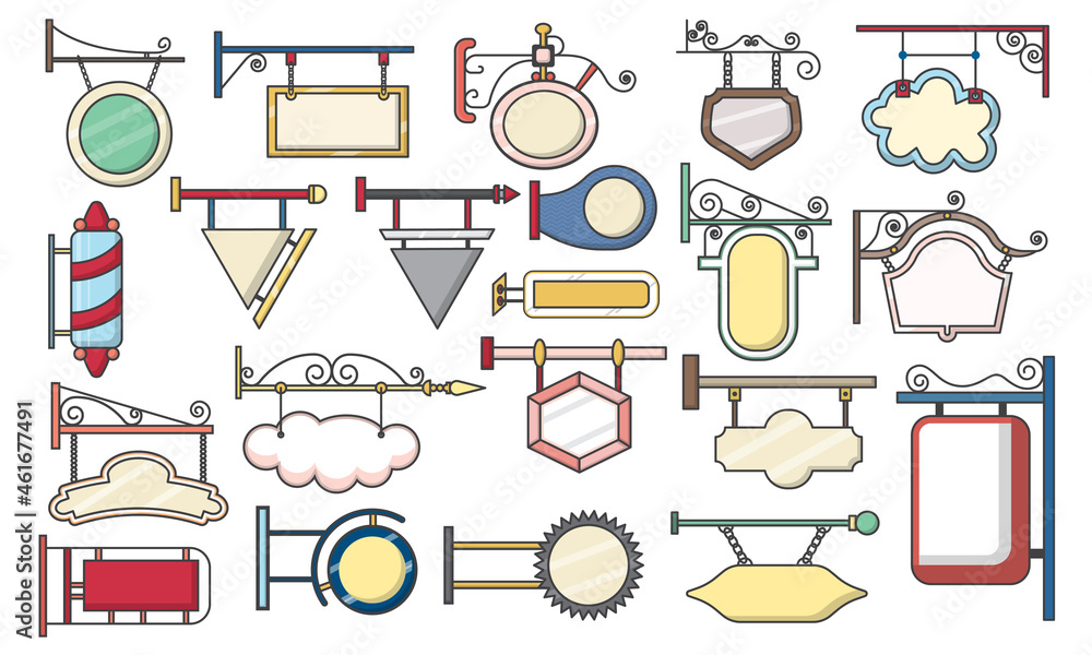 Vector illustration set of vintage and modern, old shop signs. Signage ...