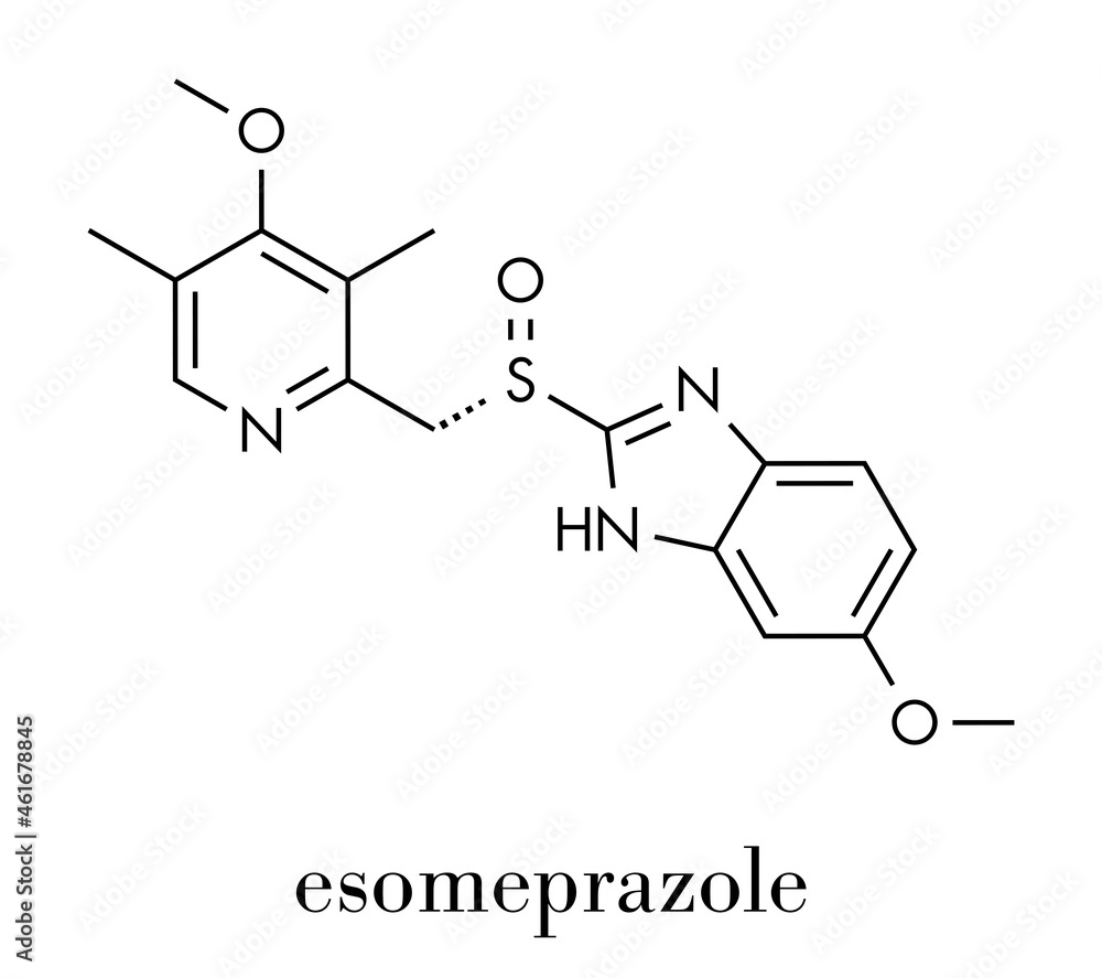 Esomeprazole peptic ulcer drug molecule (proton pump inhibitor ...