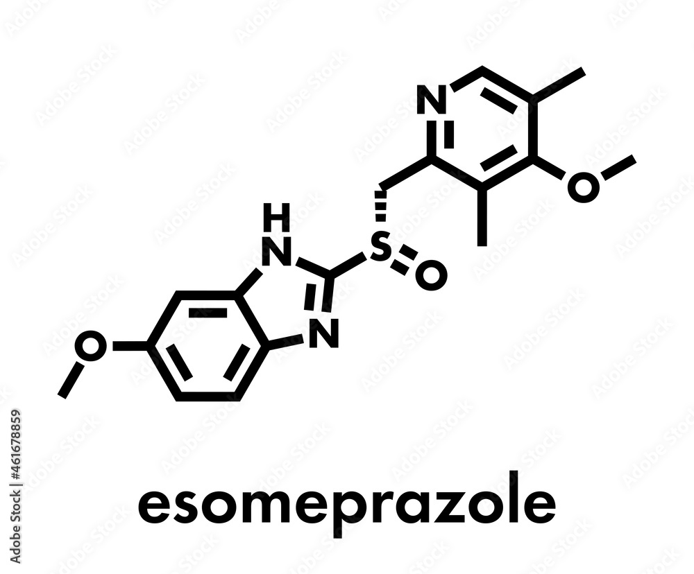 Esomeprazole peptic ulcer drug molecule (proton pump inhibitor ...