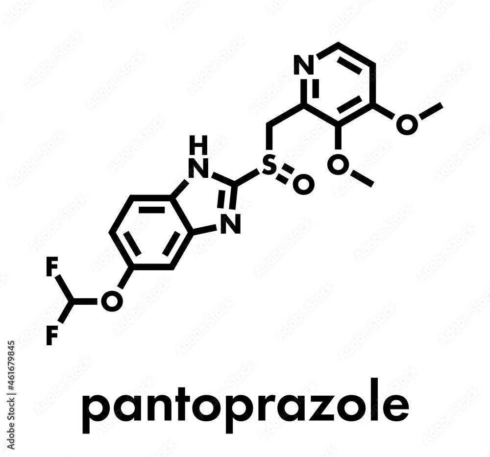 Pantoprazole gastric ulcer drug molecule (proton pump inhibitor ...