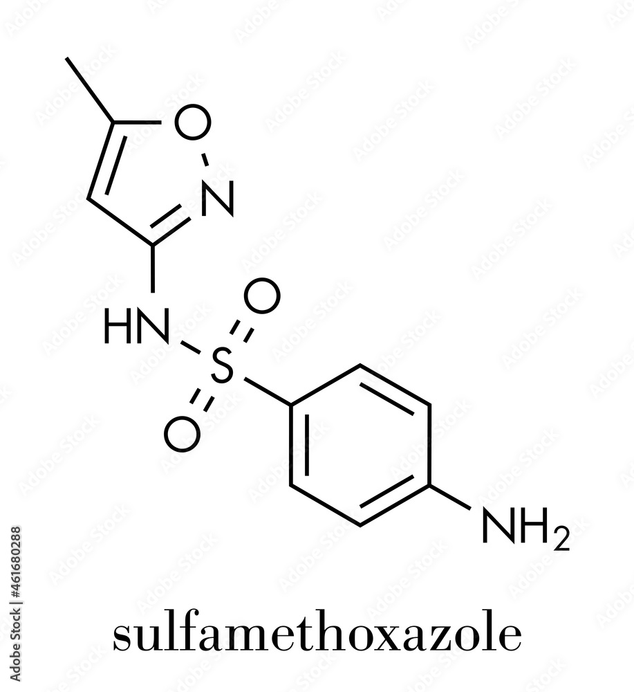 Sulfamethoxazole antibiotic drug molecule (sulfonamide class). Commonly ...