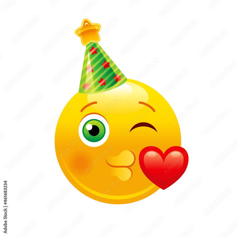 Emoticon party vector. Christmas or Birthday celebrate happy face in ...