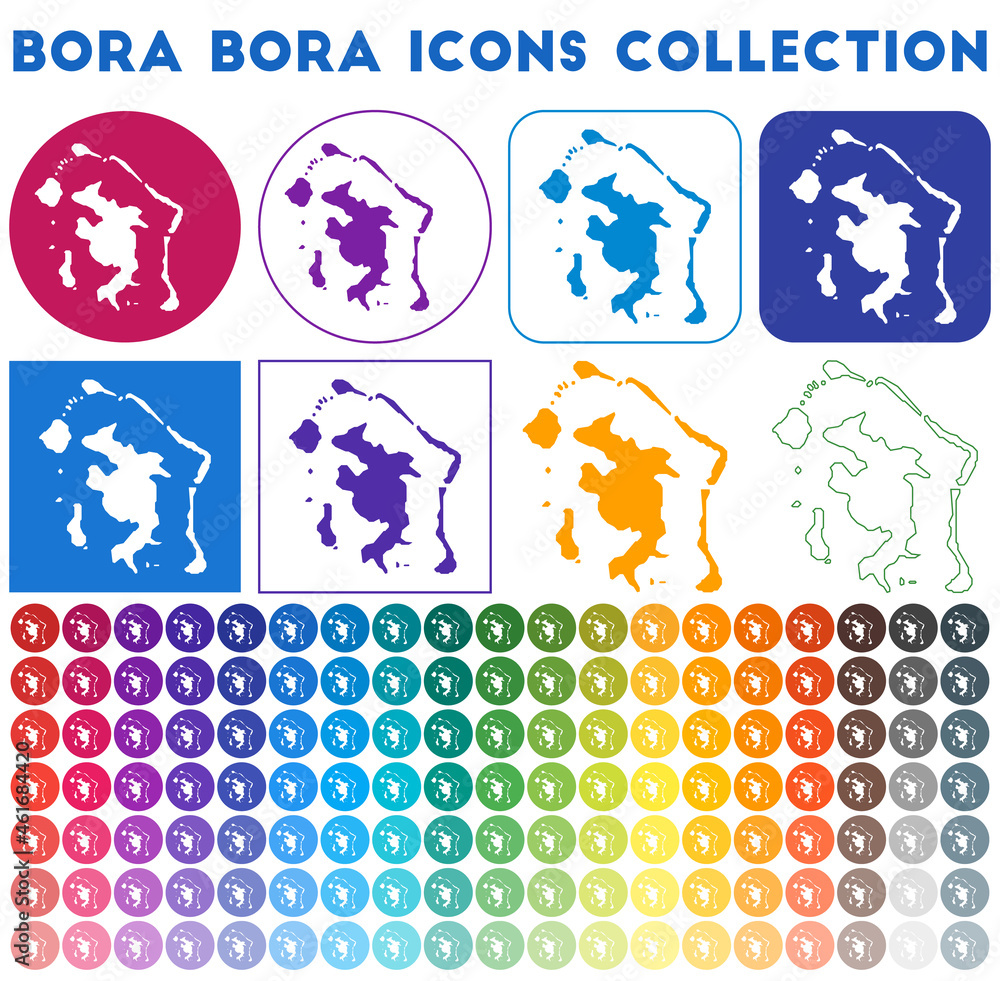 Bora Bora icons collection. Bright colourful trendy map icons. Modern ...