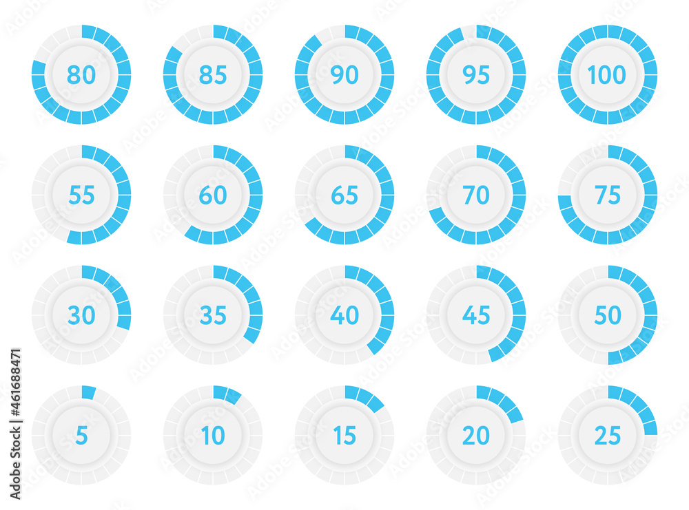 Percentage infographic progress diagrams circles. Blue percent pie ...