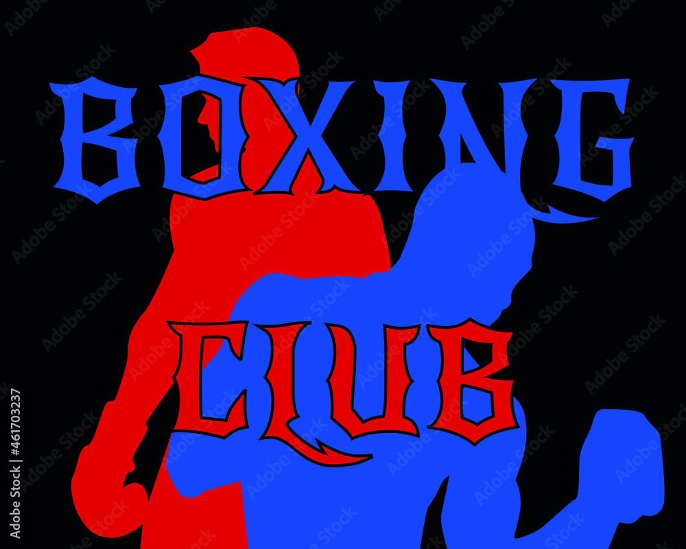 Art for boxing club, vector illustration, red and blue silhouettes with ...