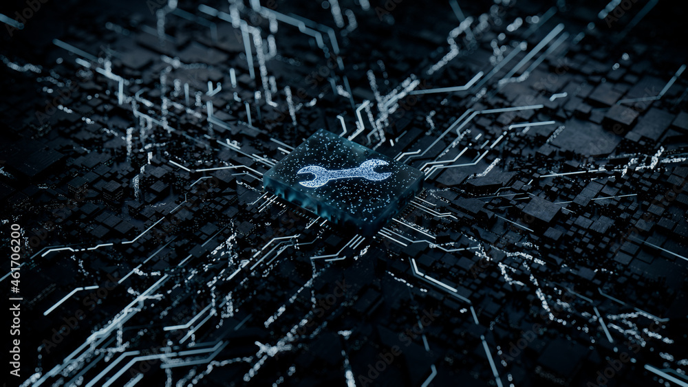 Configure Technology Concept with tool symbol on a Microchip. Data ...