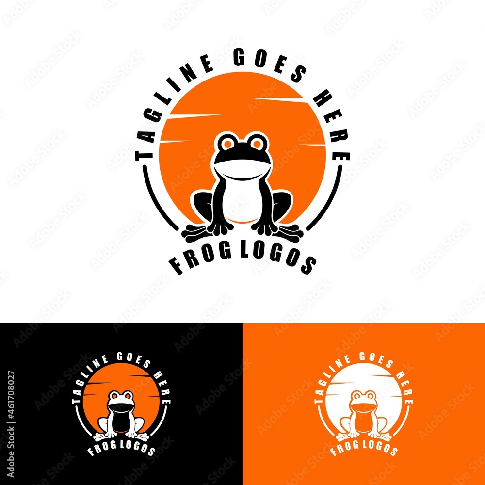 concept of frog silhouette and sun vintage logo design vector Stock ...