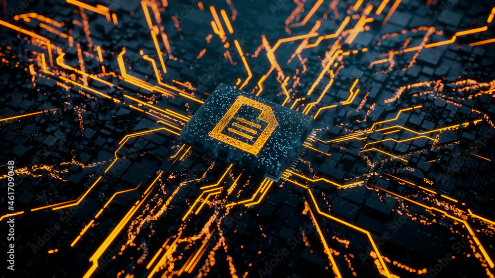 Word document Technology Concept with document symbol on a Microchip ...