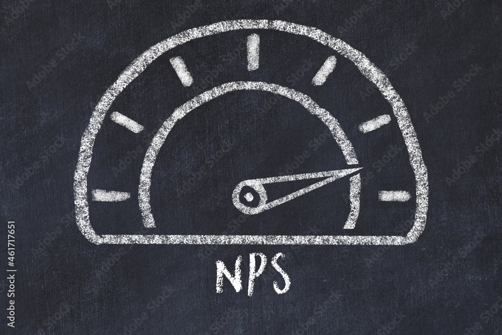 Chalk sketch of speedometer with high value and iscription NPS. Concept ...