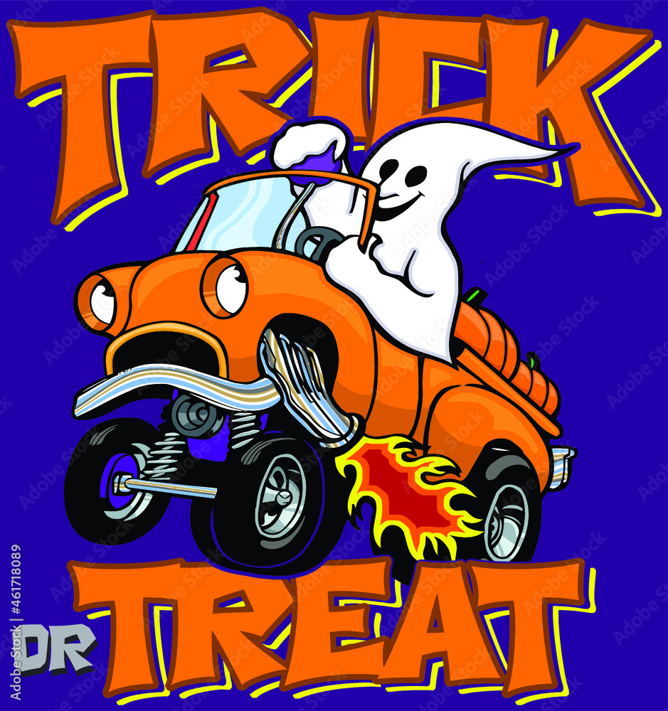 cartoon ghost driving a classic truck | trick or treat | halloween ...
