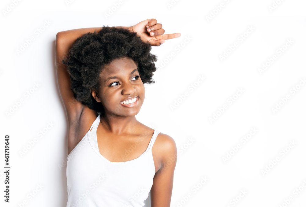 Young black African teen Isolated On White Background pointing ...