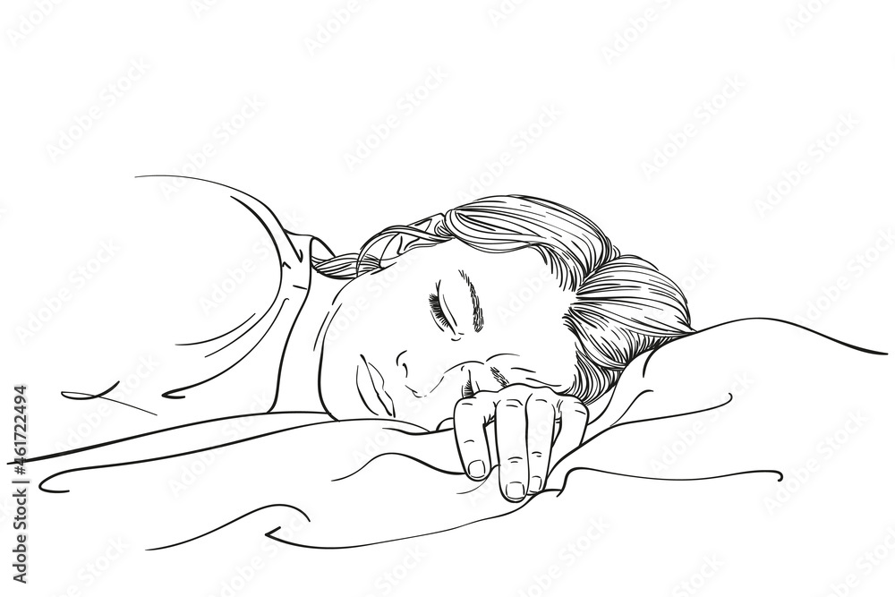 Sketch of young sleeping woman, Hand drawn vector linear illustration ...