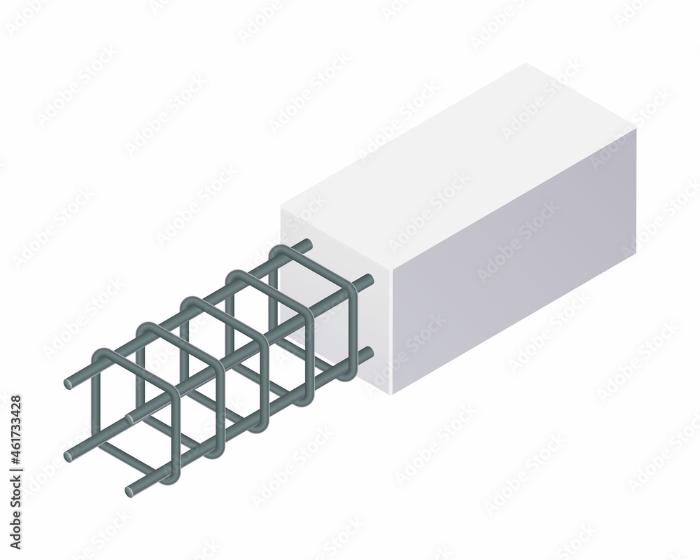 Isometric vector illustration tied rebar cage isolated on white ...