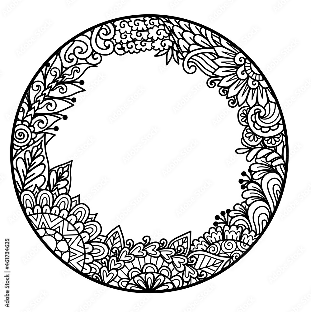 Mandala round frame for printing, engraving or coloring page. Vector ...