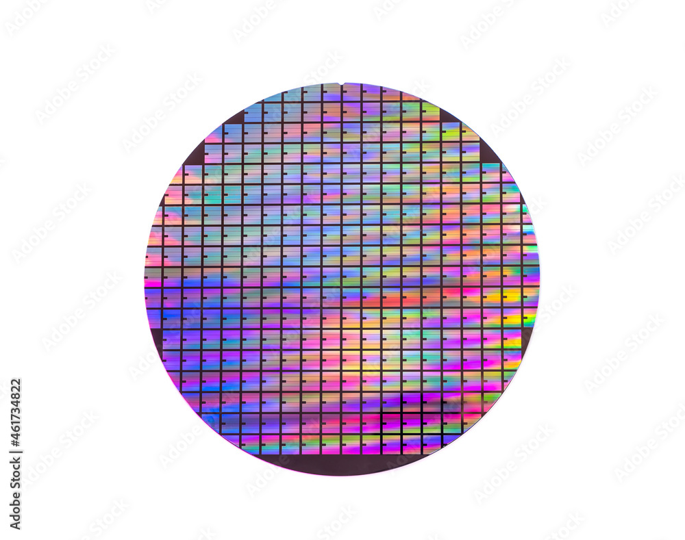 Silicon wafer with chips isolated on white background Stock Photo ...