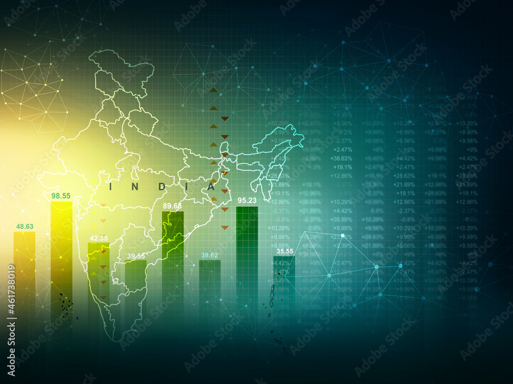 online business success concept with Indian map, graph stock market ...