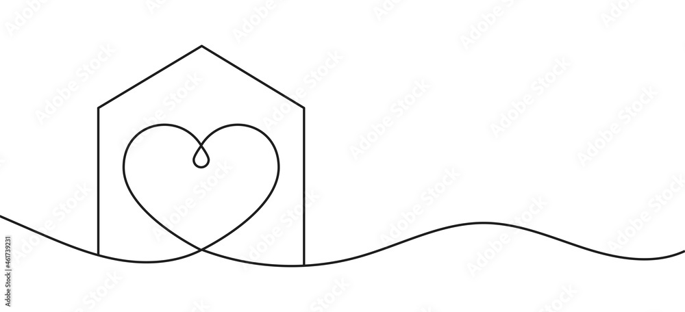 Home with heart line art drawing vector illustration. Continuous one ...