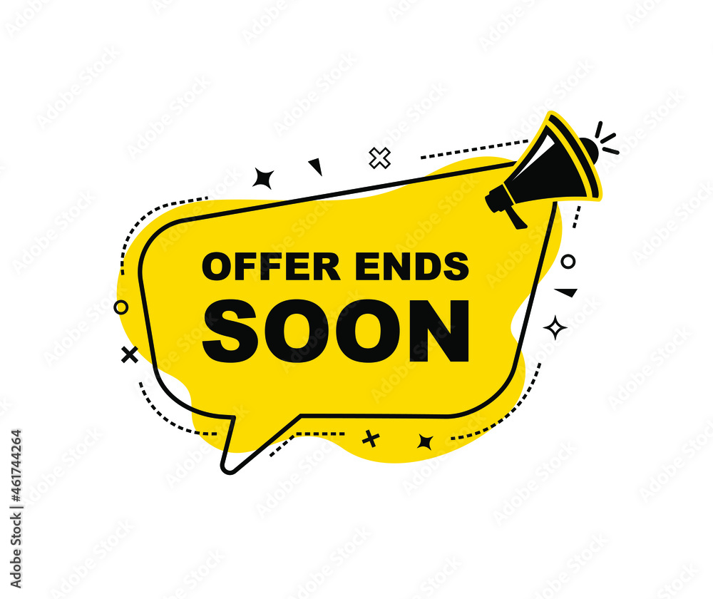 Offer ends soon. Megaphone yellow vector banner. Special offer price ...