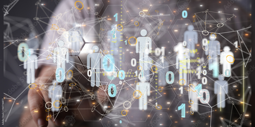 Global network. Blockchain. 3D illustration. Neural networks and ...