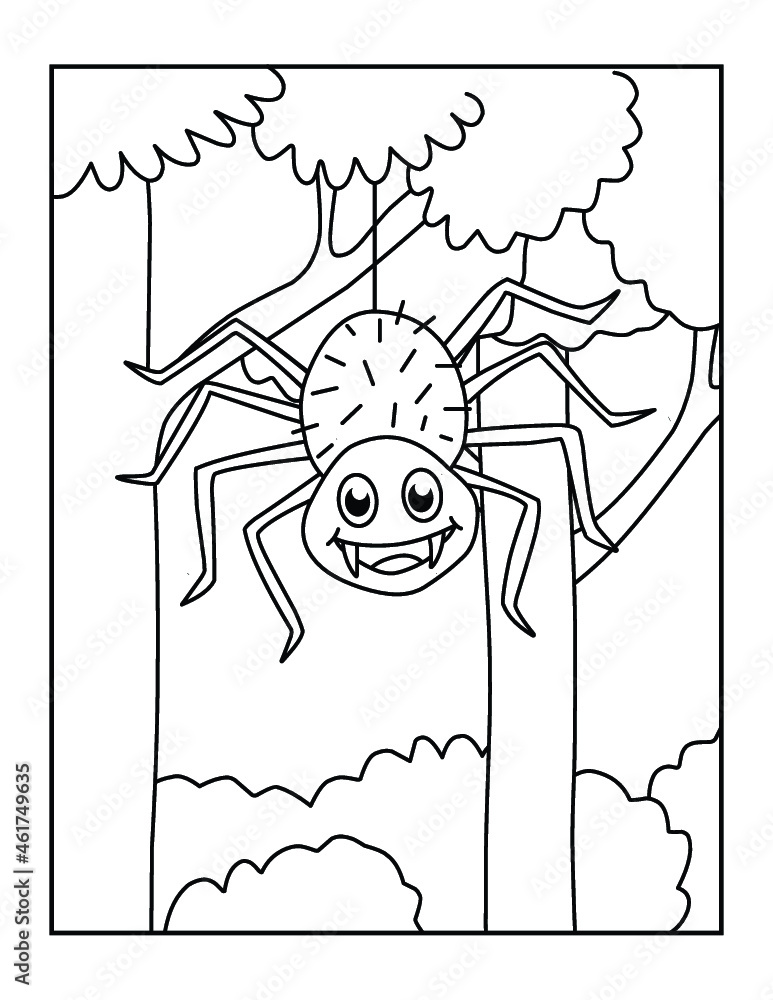 Printable Spider Coloring Pages For Kids Stock Vector | Adobe Stock