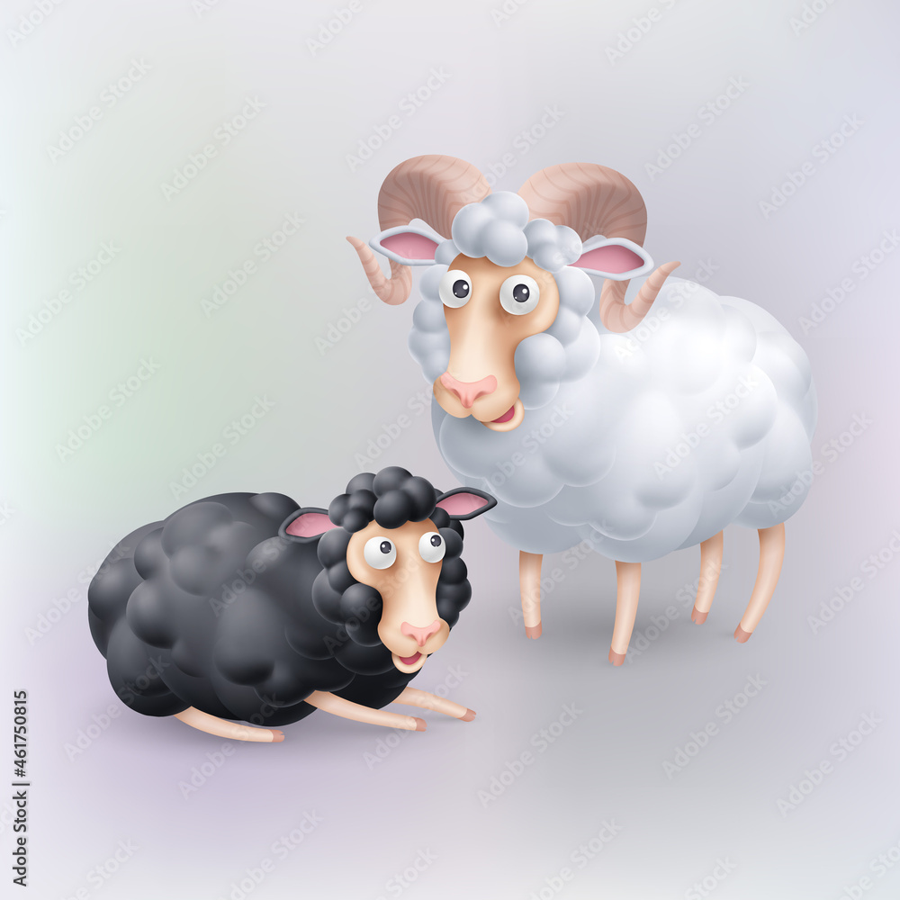 Cute and Funny Two Black and White Sheep Characters. Cartoon ...