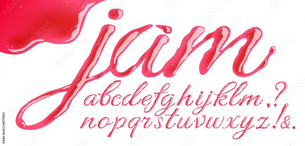 Vector jam font on a white background. Latin alphabet. The inscription ...