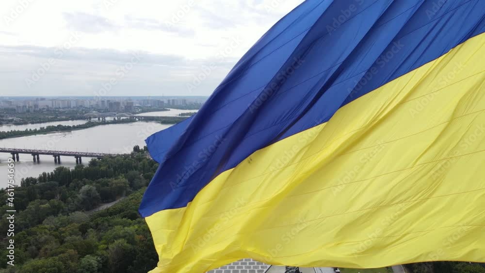 Flag of Ukraine in Kyiv , aerial view Stock Video | Adobe Stock