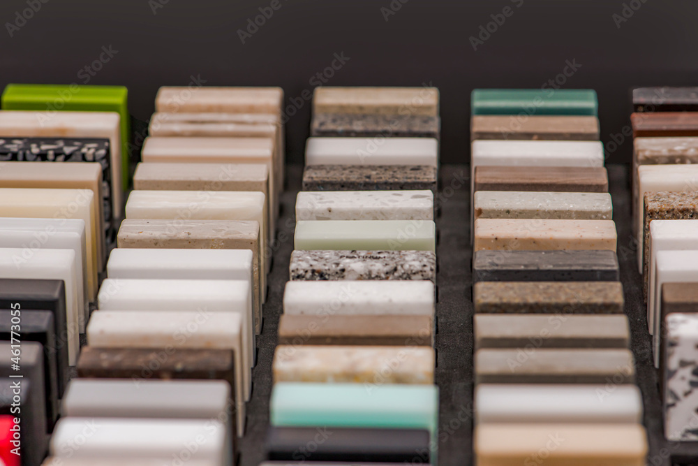 Large selection of stone samples for countertops and floors. Pieces of ...