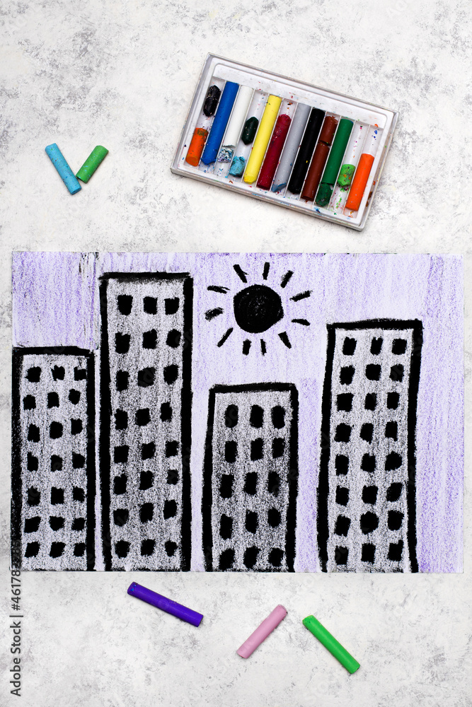 Hand drawing: black block housing estate Stock Photo | Adobe Stock