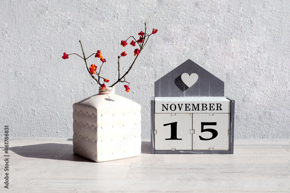 Calendar for November 15: the name of the month in English, the number ...