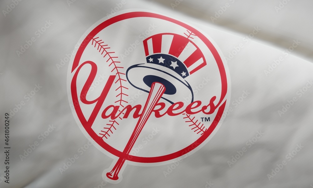 MLB team New York Yankees logo on waving jersey fabric. Editorial 3D ...