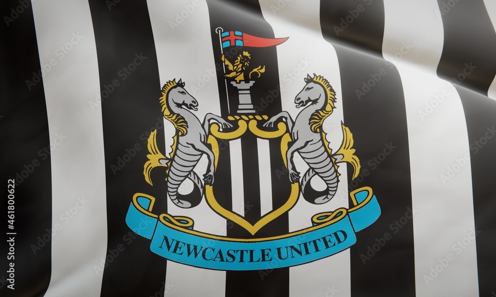 Logo of English football club Newcastle United F.C. on waving fabric ...