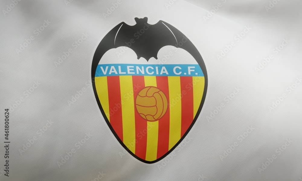 Logo of Spanish football club Valencia C.F. on waving fabric. Editorial ...