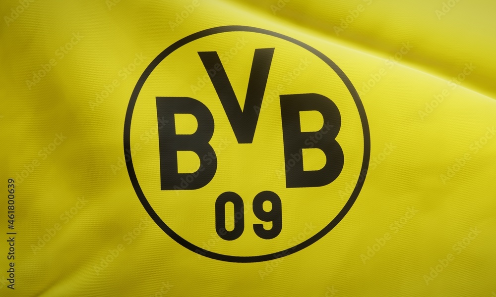 Logo of German sports club Borussia Dortmund on waving fabric ...