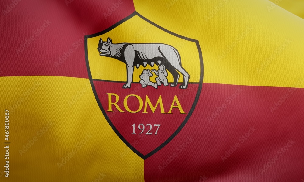 Logo of Italian football club A.S. Roma on waving fabric. Editorial 3D ...