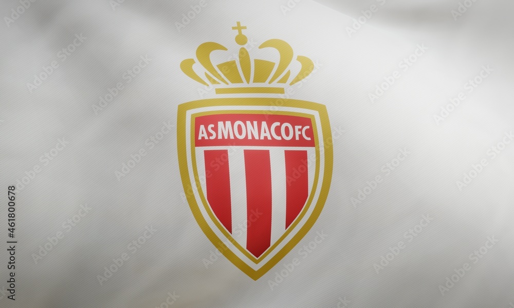 Logo of French football club AS Monaco on waving fabric. Editorial 3D ...