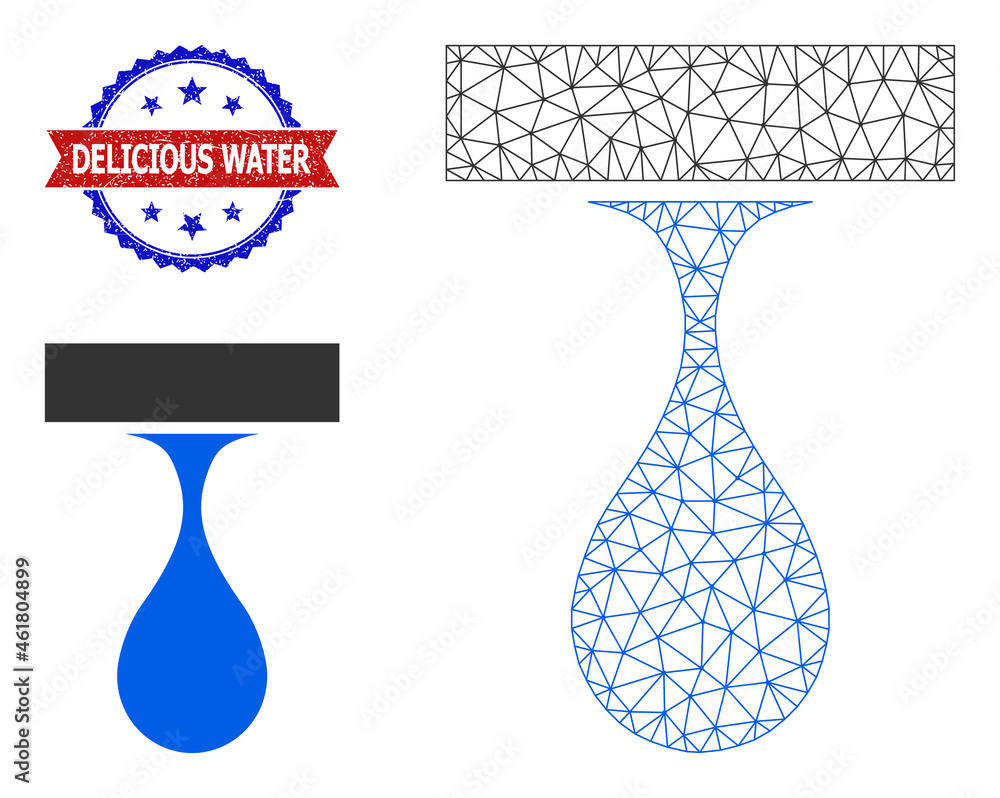 Polygonal drip drop wireframe illustration, and bicolor grunge ...