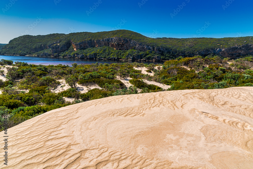 Donnelly river mouth, beach and rippled sand dunes at Pemberton WA ...