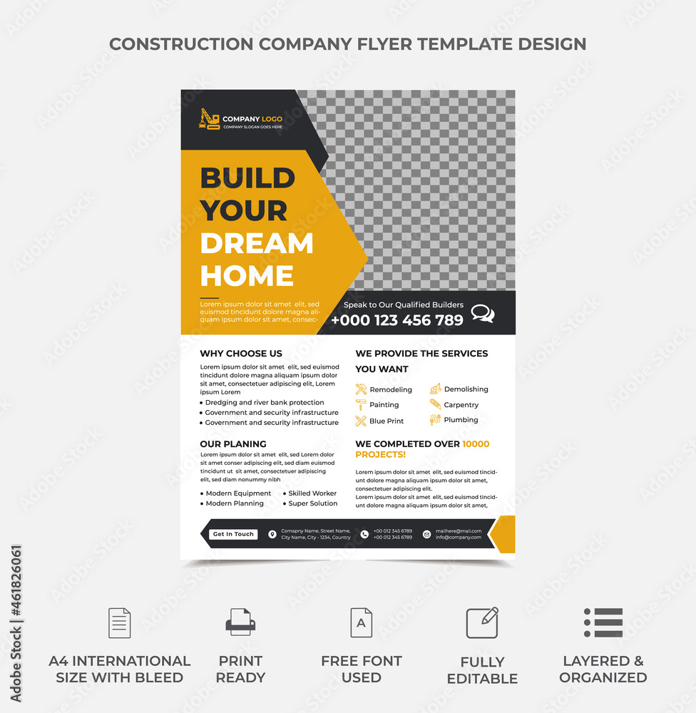 professional construction site flyer template design with an image ...