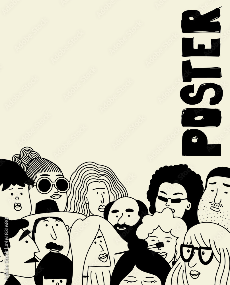 Vector poster with faces. Crowd of people. Faces collection. People ...